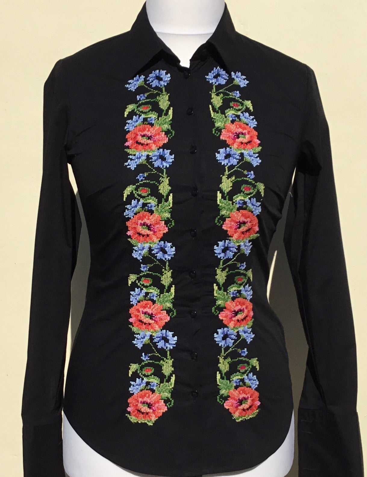 HAND EMBROIDERED BLACK SHIRT - DOUBLE CUFF – miss cufflinks